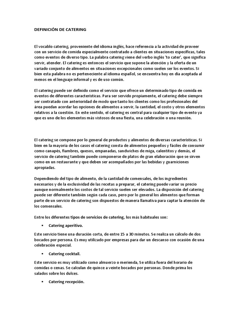 Definición de Catering | PDF | Cartón | Alimentos