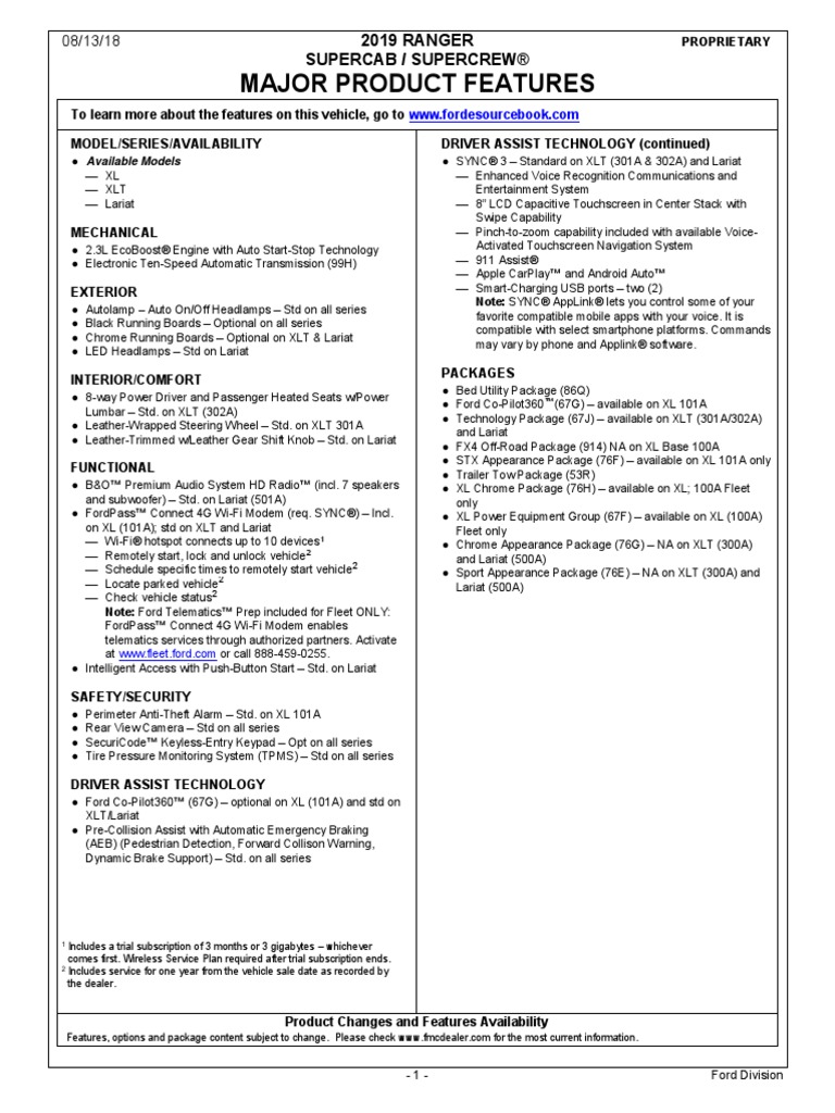 2019 Ranger Order Guide | PDF | Smartphone | Four Wheel Drive