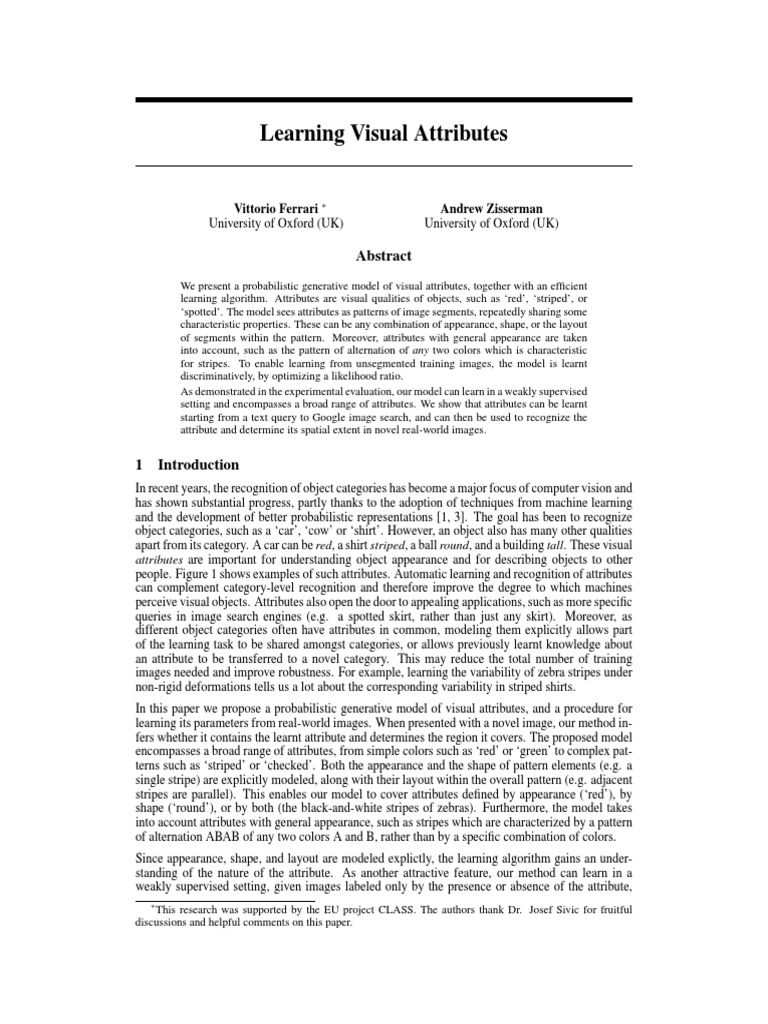 Learning Visual Attributes: Vittorio Ferrari Andrew Zisserman | PDF ...