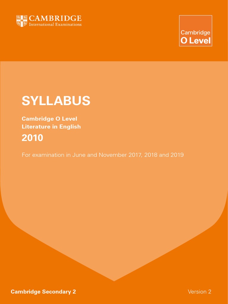 O Level English Literature PDF Teachers Curriculum