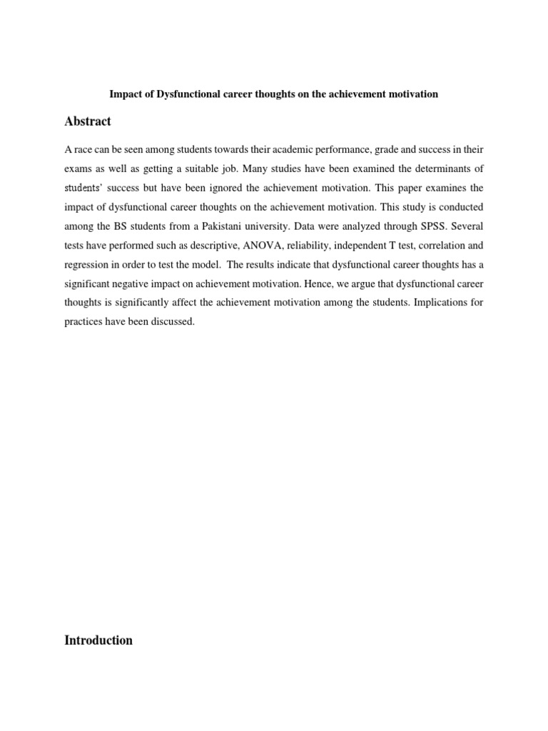 Impact of Dysfunctional Career Thoughts On The Achievement Motivation ...