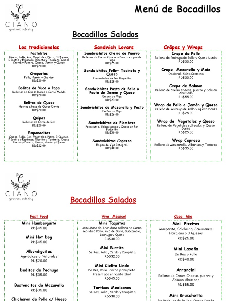 Menu Ciano | PDF | Postres | Cocina europea