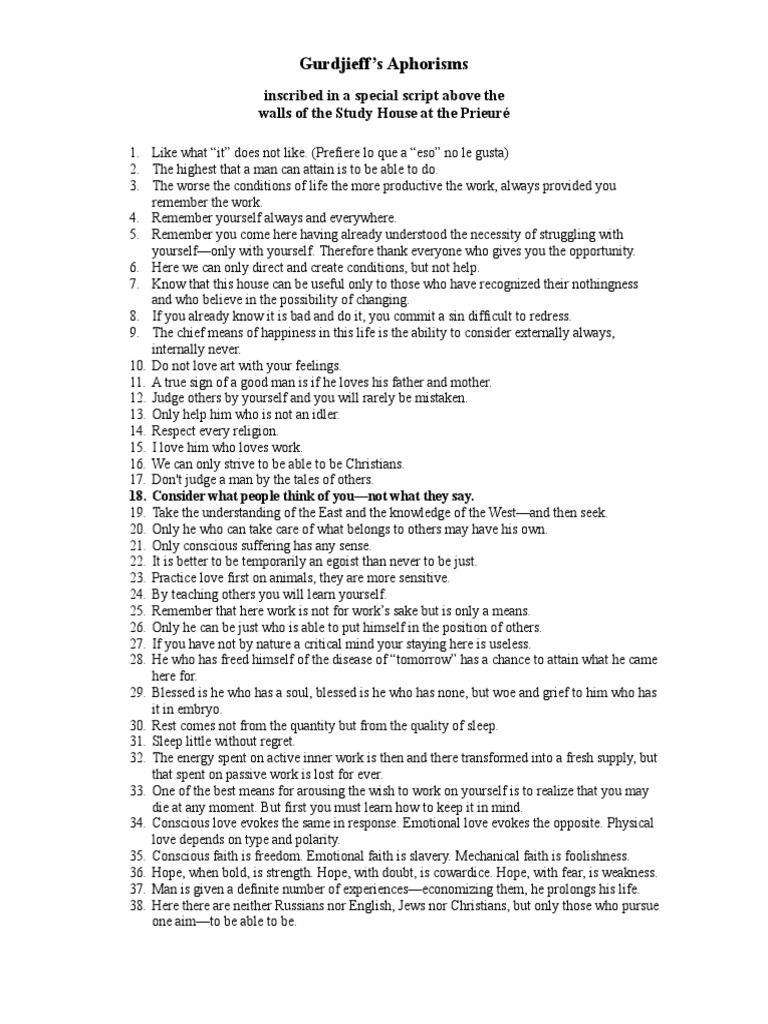 Gurdjieff Aphorisms | PDF | Hope | Love