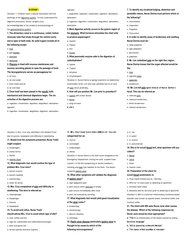 Gi Exam 1 | PDF | Human Digestive System | Digestion