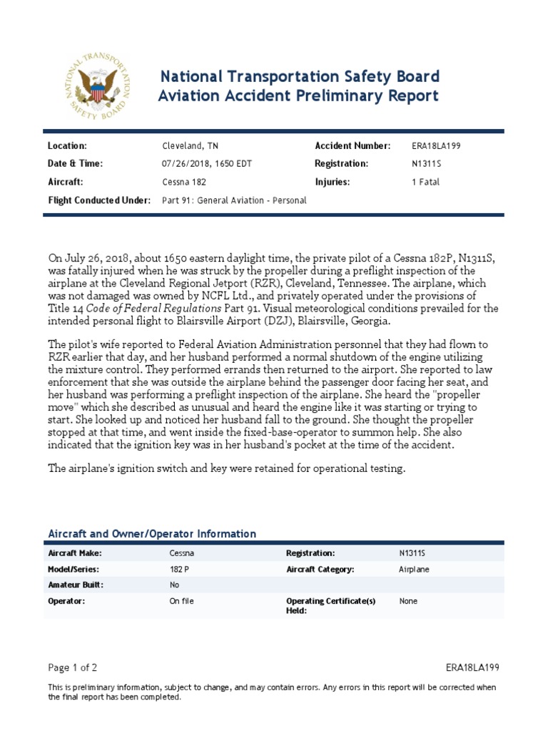 NTSB Report On Cleveland Regional Jetport Incident | Download Free PDF ...