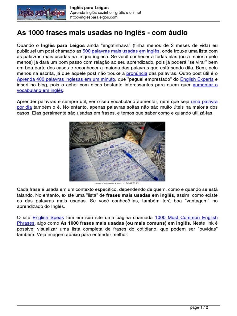 As 1000 Frases Mais Usadas No Ingles Com Audio Pdf Download Grátis