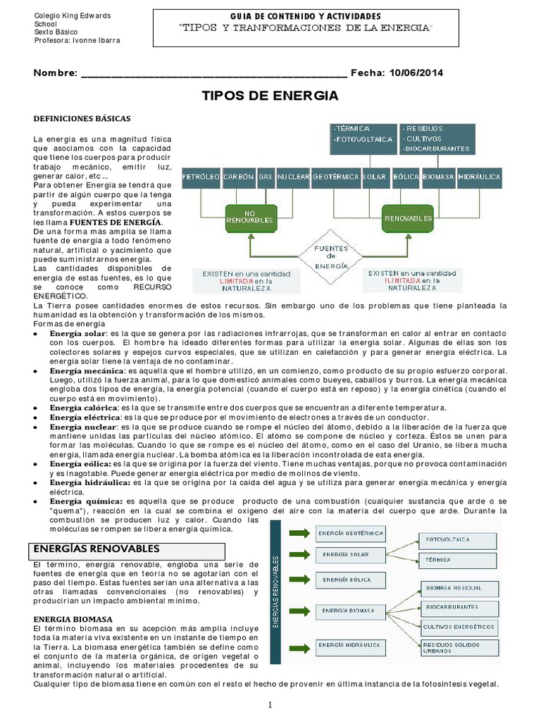 Guia Tipos de Energia 6 Basico PDF | PDF | Energía solar | Fisión nuclear