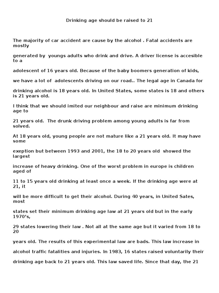 Raise Drinking Age to 21 | PDF | Driving Under The Influence ...