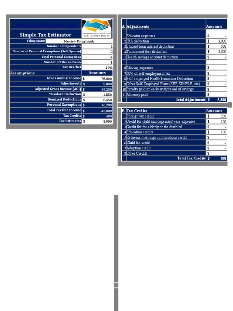 Simple Tax Estimator: A Adjustments Amounts | Download Free PDF | Tax ...