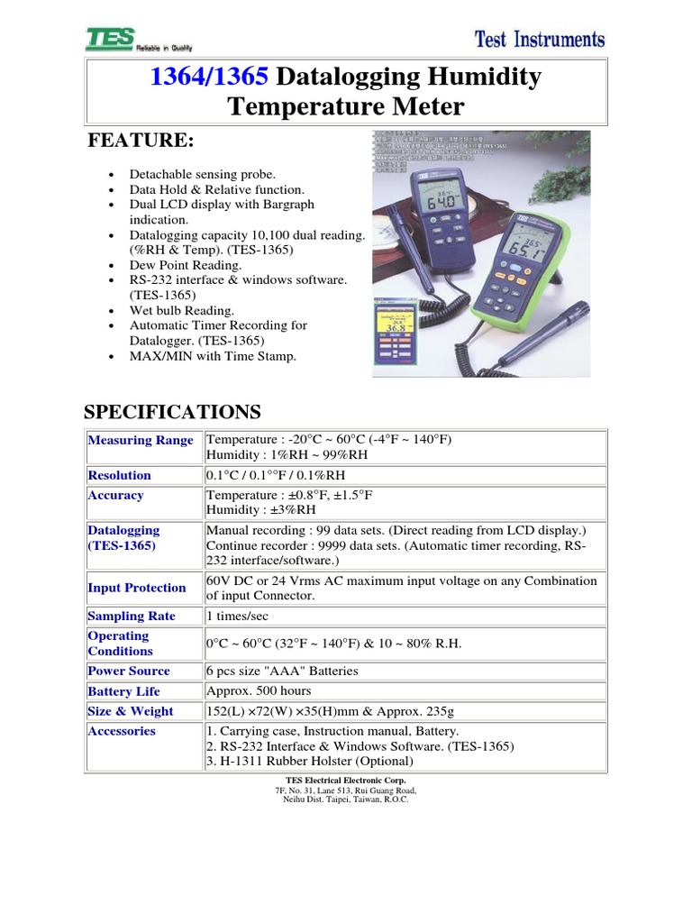Datalogging Humidity Temperature Meter: Feature | PDF