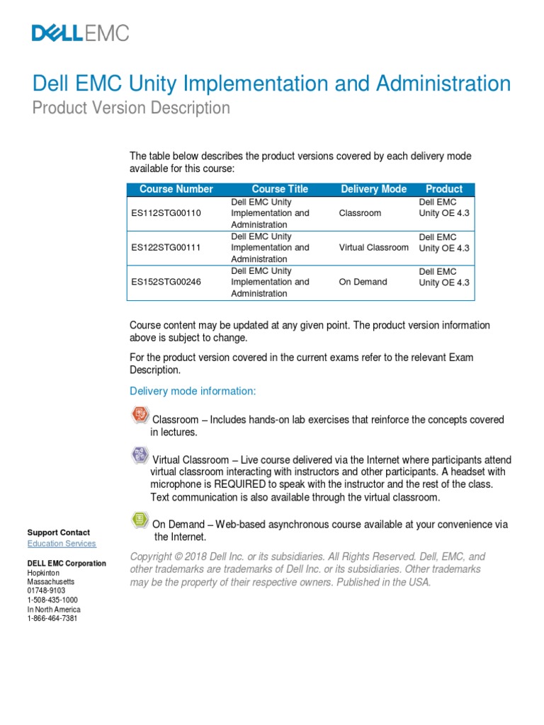 Dell EMC Unity Implementation and Administration Product Version | PDF | Distance Education ...