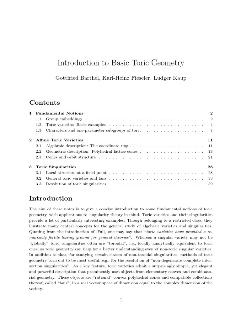 Introduction To Basic Toric Geometry: Gottfried Barthel, Karl-Heinz ...