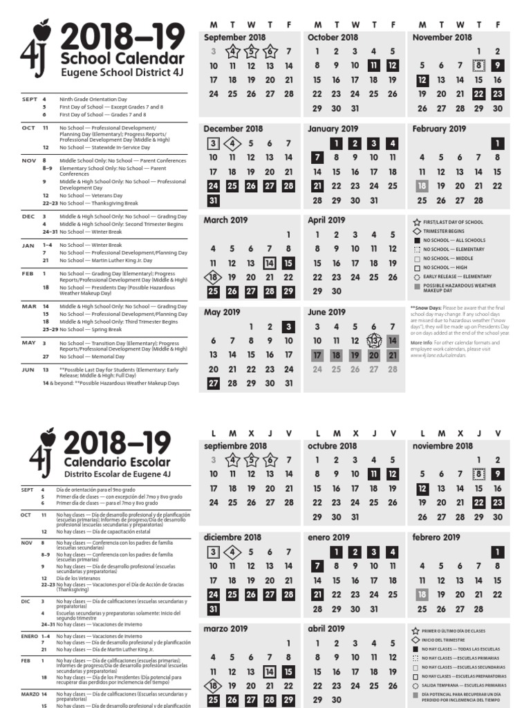 Eugene 4J Calendar 2018-2019 | PDF | Secondary Education | Educational ...