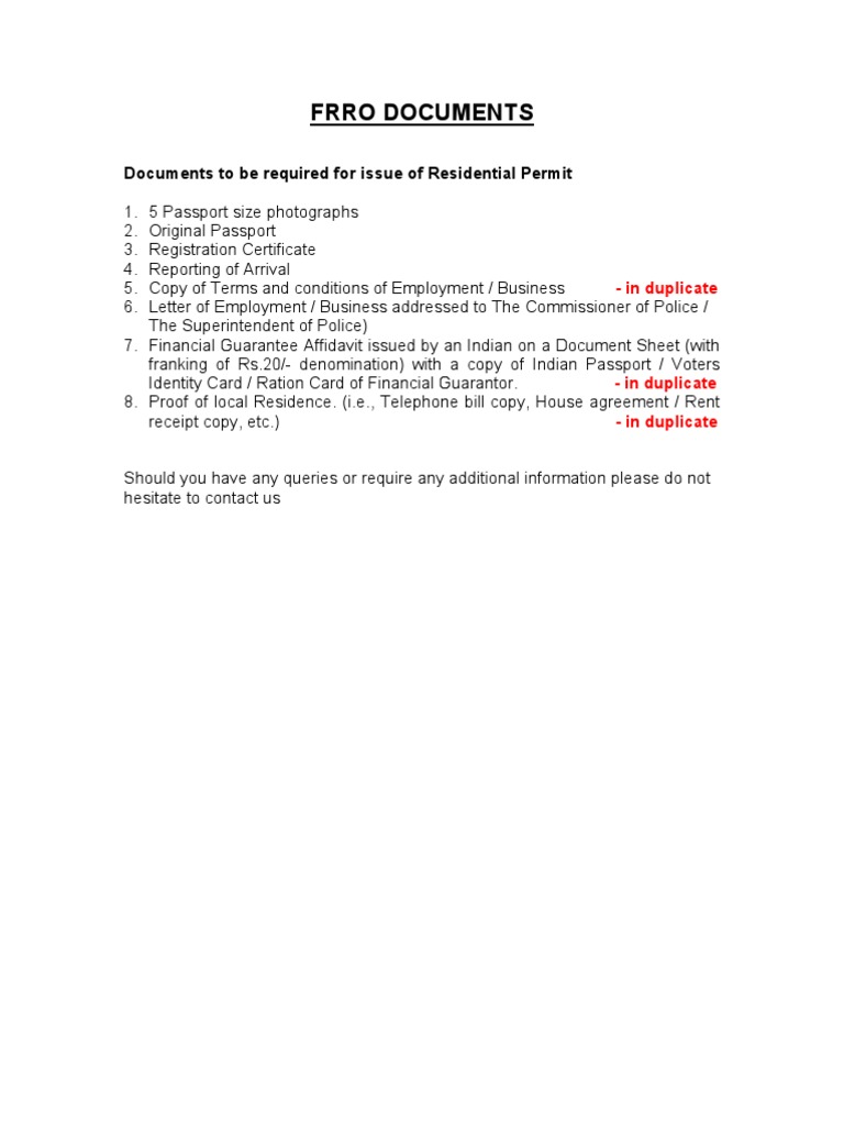 Documents Required For FRRO | PDF | Identity Document | Government And ...