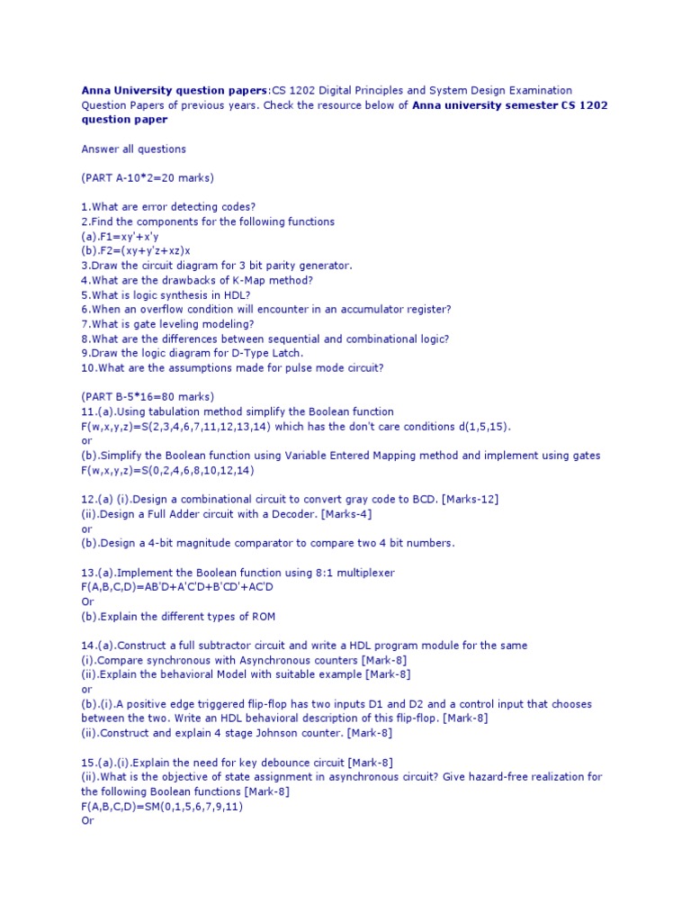 Anna University CS 1202 Exam Papers | PDF | Teaching Methods & Materials