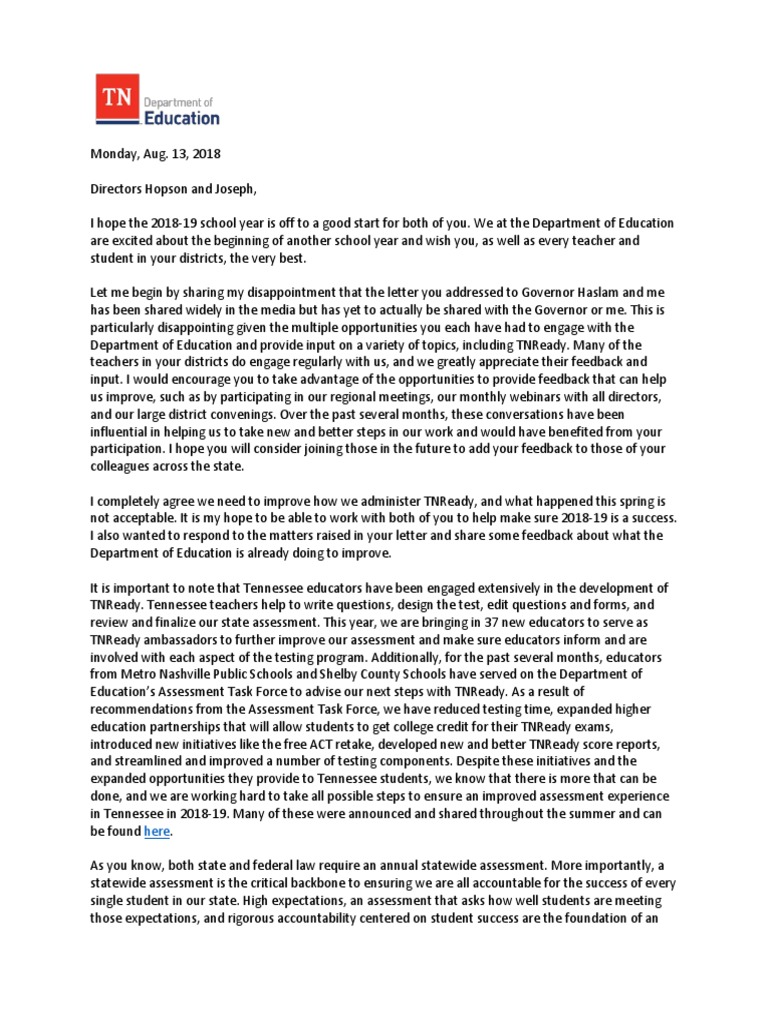 Letter To Shawn Joseph and Dorsey Hopson - 081318 | PDF | Quality Of ...