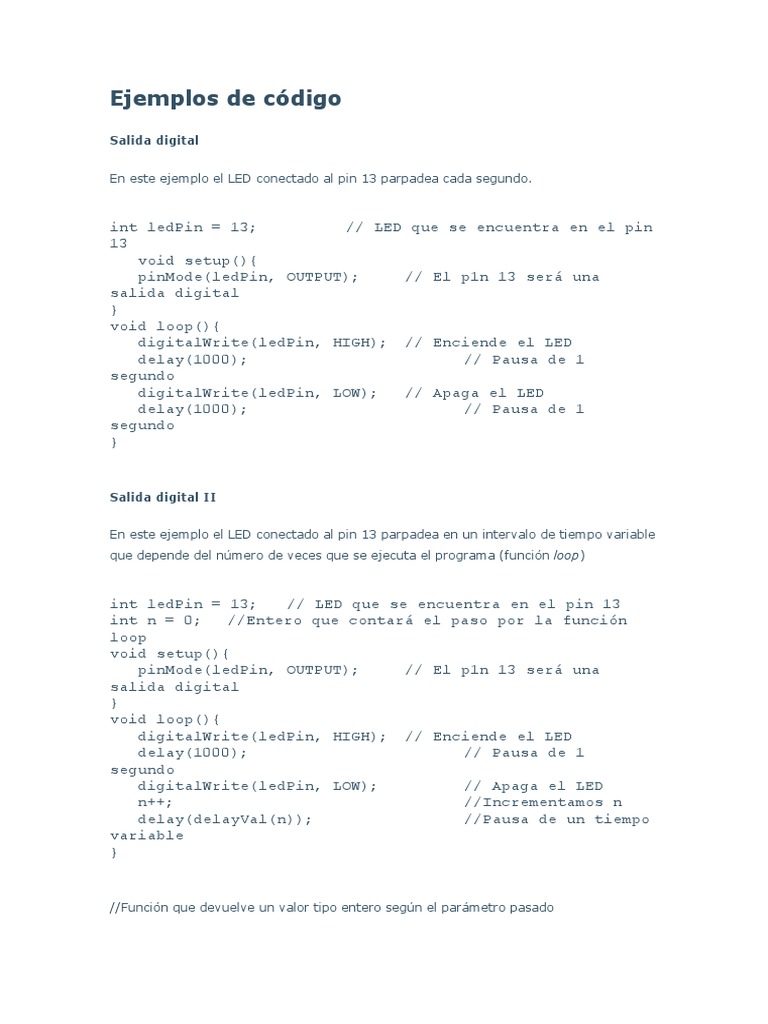 Ejemplos de Código para Arduino | PDF