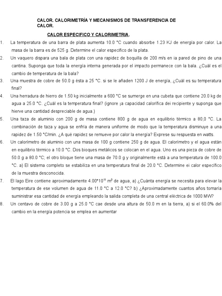 Calor Especifico y Calorimetria | PDF | Calor | Temperatura
