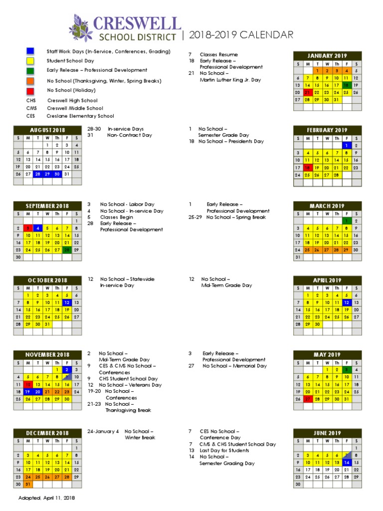 Creswell School Calendar | PDF | Schools | Students