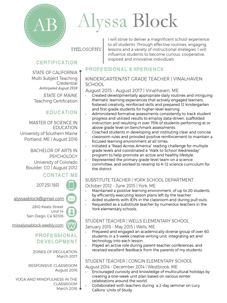 Alyssa Block Resume | PDF | Teachers | Schools