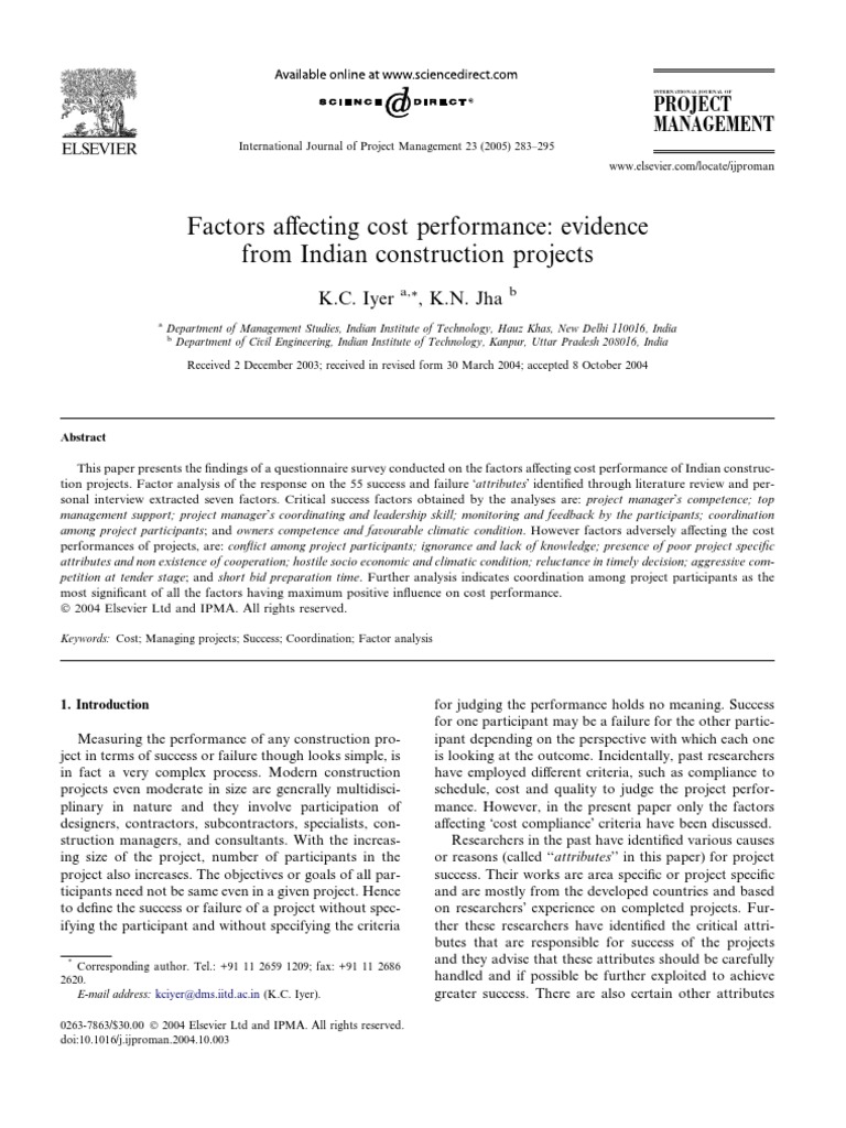 Cost Performance Factors in Indian Projects | PDF | Project Management ...