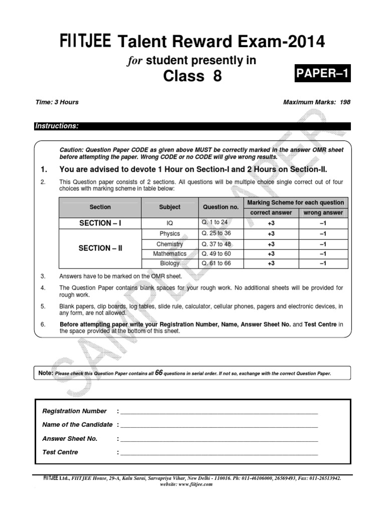 Ftre 2014 Sample Paper Class 8 Paper 1 PDF | PDF | Chloroplast | Chemistry
