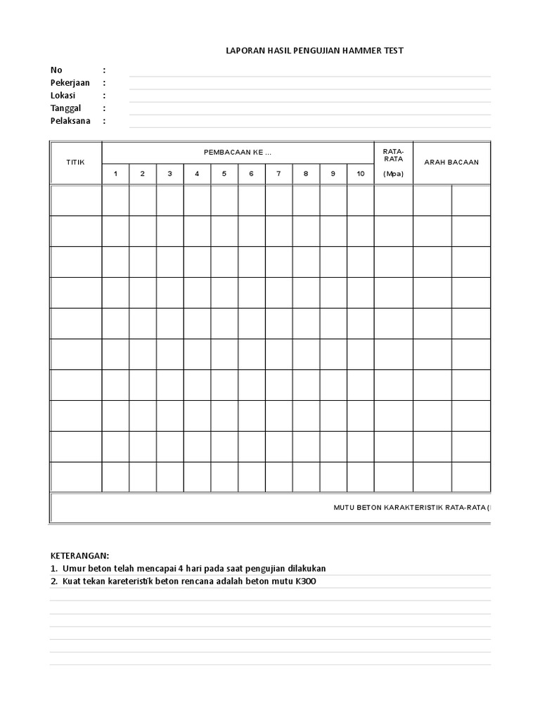 Laporan Hasil Pengujian Hammer Test | PDF | Teknologi & Rekayasa