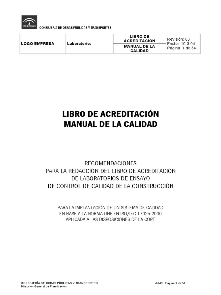 Norma UNE-EN ISO 17025-Modelo LIBRO ACREDITACION - Manual de Calidad-Laboratorio Ensayo ...