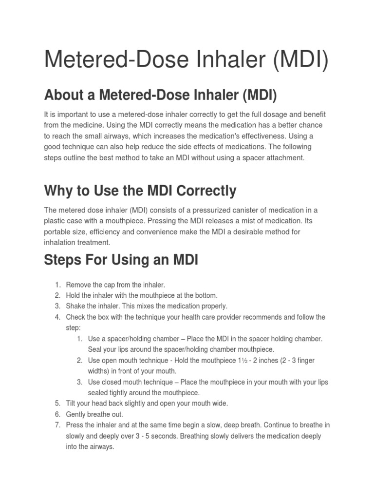 About A Metered-Dose Inhaler (MDI) | PDF | Pharmacology | Medical ...