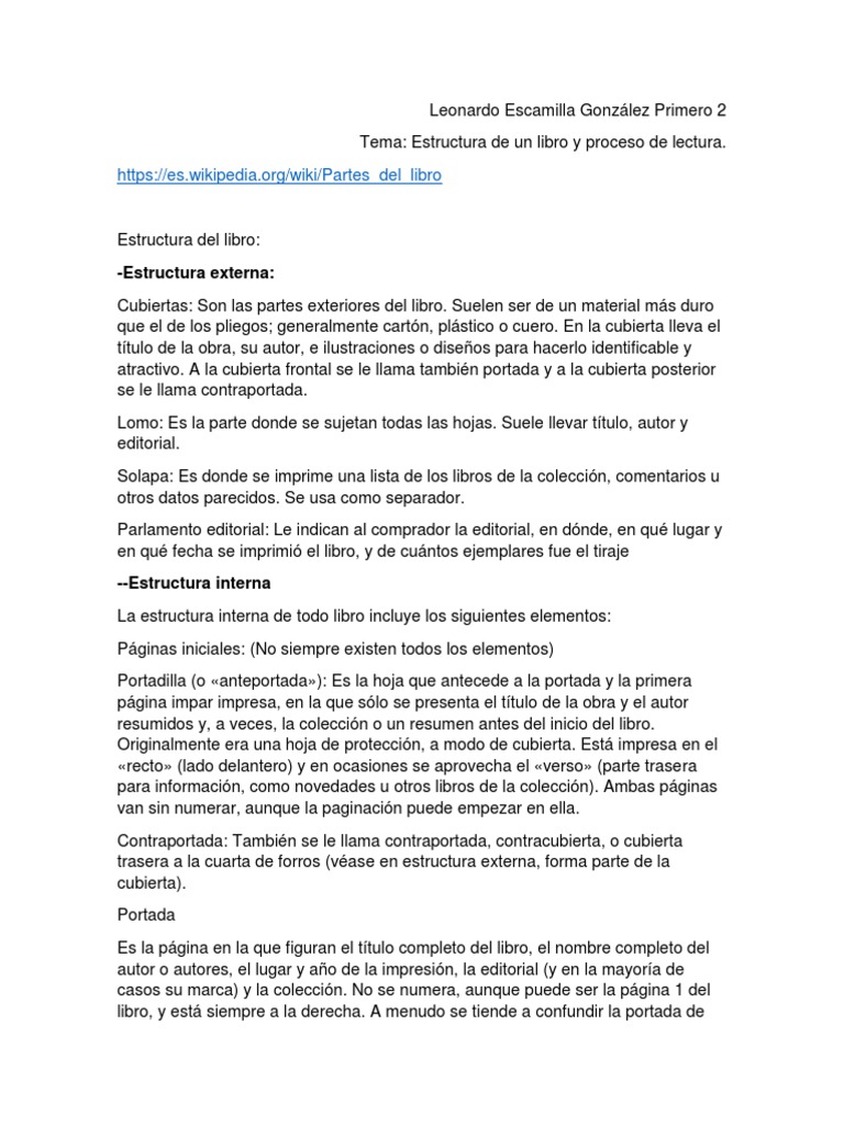 Estructura de Libro y Proceso de Lectura | PDF | Lectura (proceso) | Libros