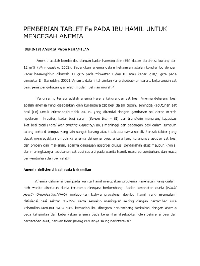 Pemberian Tablet Fe Pada Ibu Hamil Untuk Mencegah | PDF