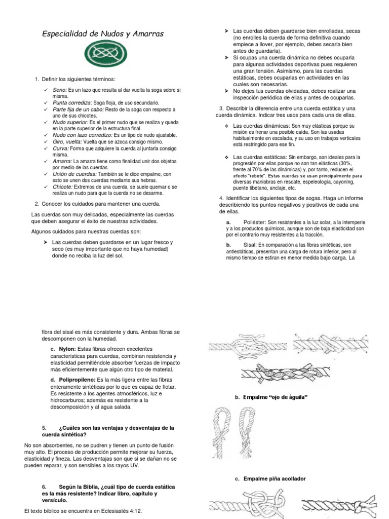 Especialidad Nudos y Amarras | PDF | Cuerda | Nudo
