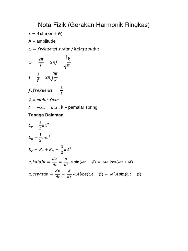 Nota Fizik (Gerakan Harmonik Ringkas) | PDF