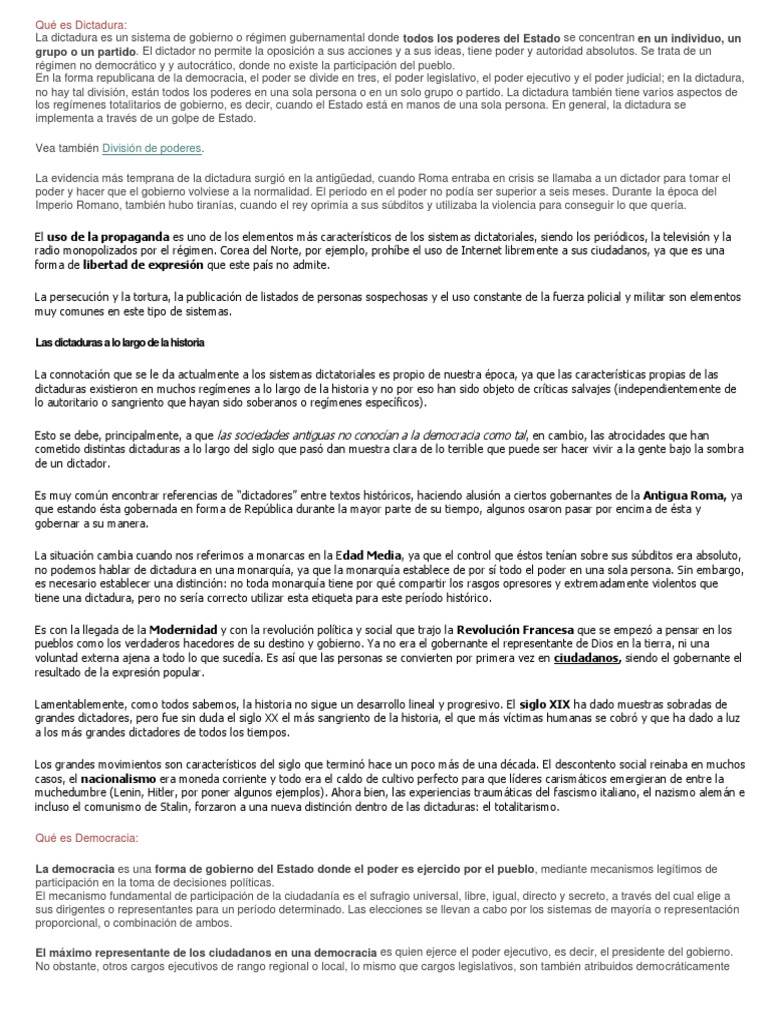 Qué Es Dictadura | PDF | Dictadura | Democracia