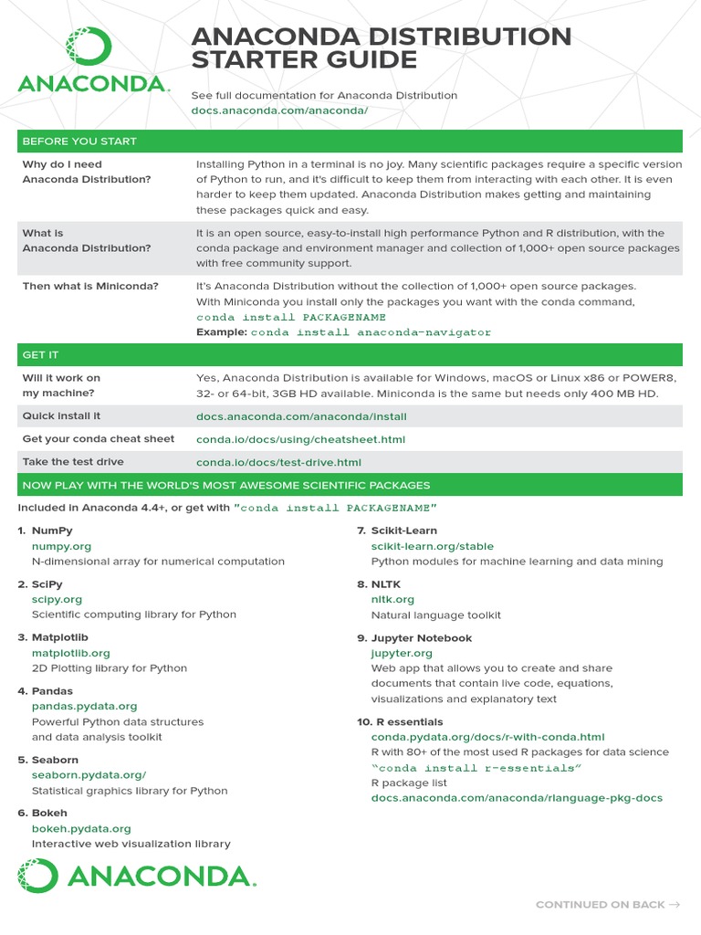 Anaconda Starter Guide Cheat Sheet PDF | PDF | Computers