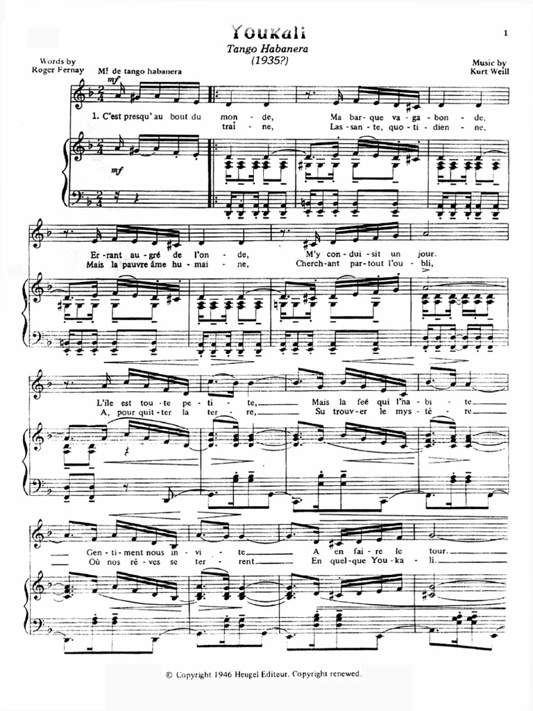 Kurt Weill - Youkali PDF | PDF