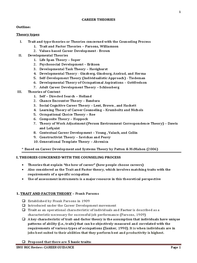 Career Guidance Theories Overview | PDF | Adolescence | School Counselor