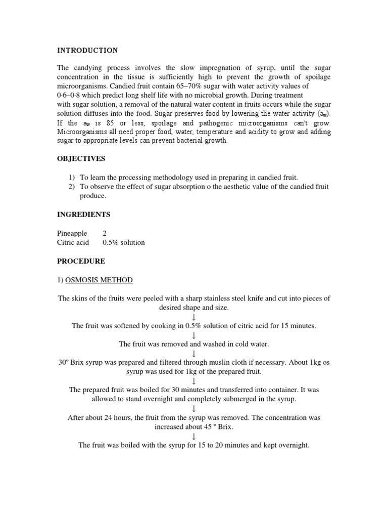Lab Report - Candied Fruits | PDF | Candy | Sugar