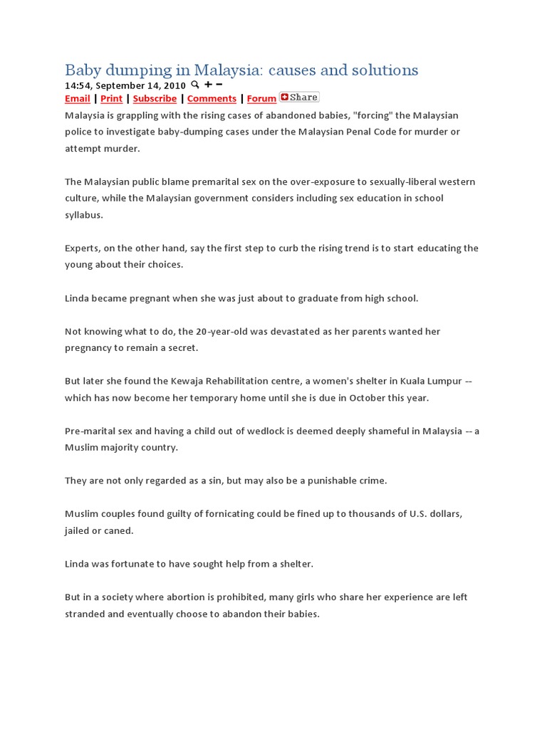Baby Dumping Crisis in Malaysia: Causes & Solutions | PDF | Infants ...