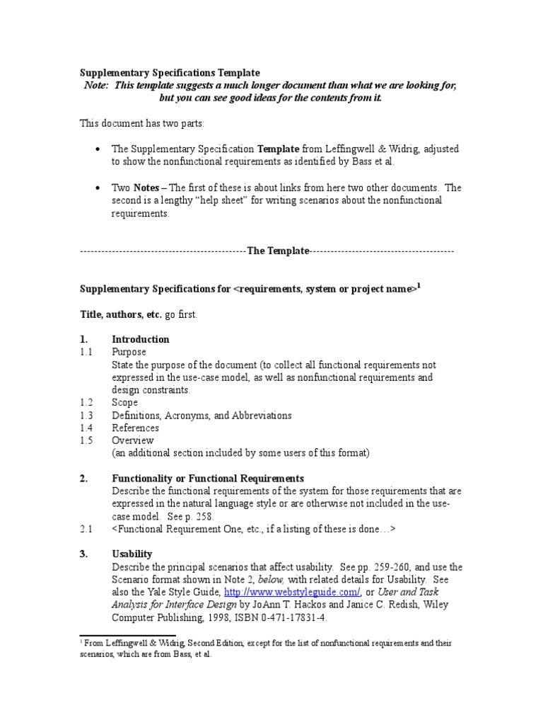 Supplementary Specifications Template | PDF | Usability | Computer Security