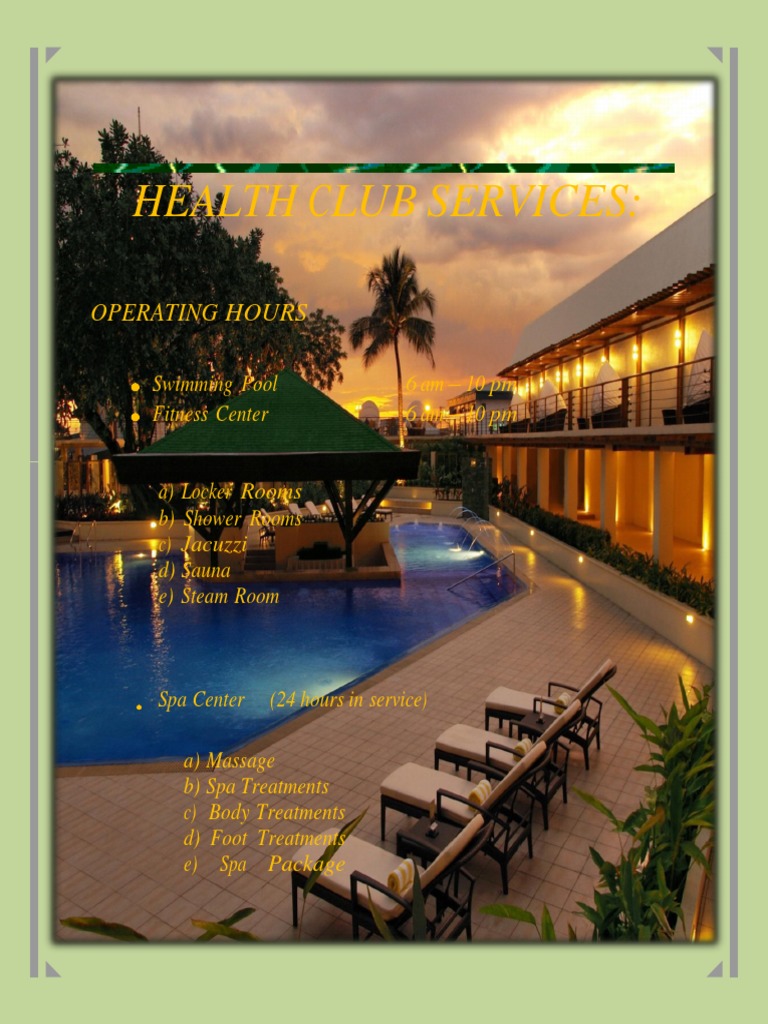 Health Club Services:: Operating Hours | PDF | Business | Lifestyle