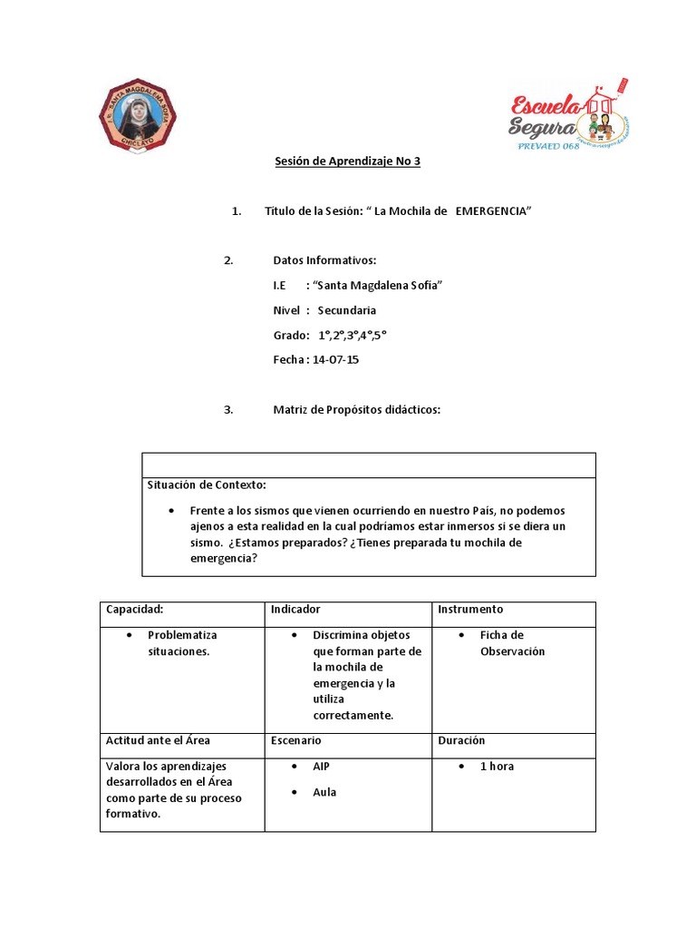 Sesion LA MOCHILA | PDF | Maestros | Salón de clases