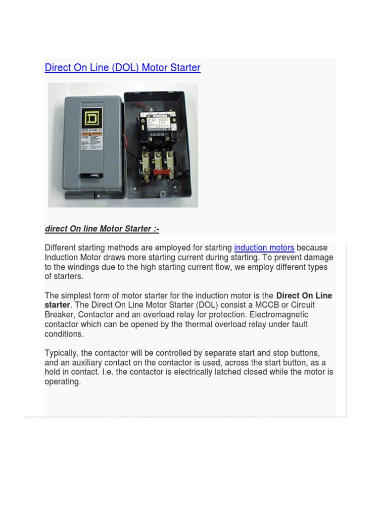 Direct On Line Motor Starter | PDF | Relay | Electricity