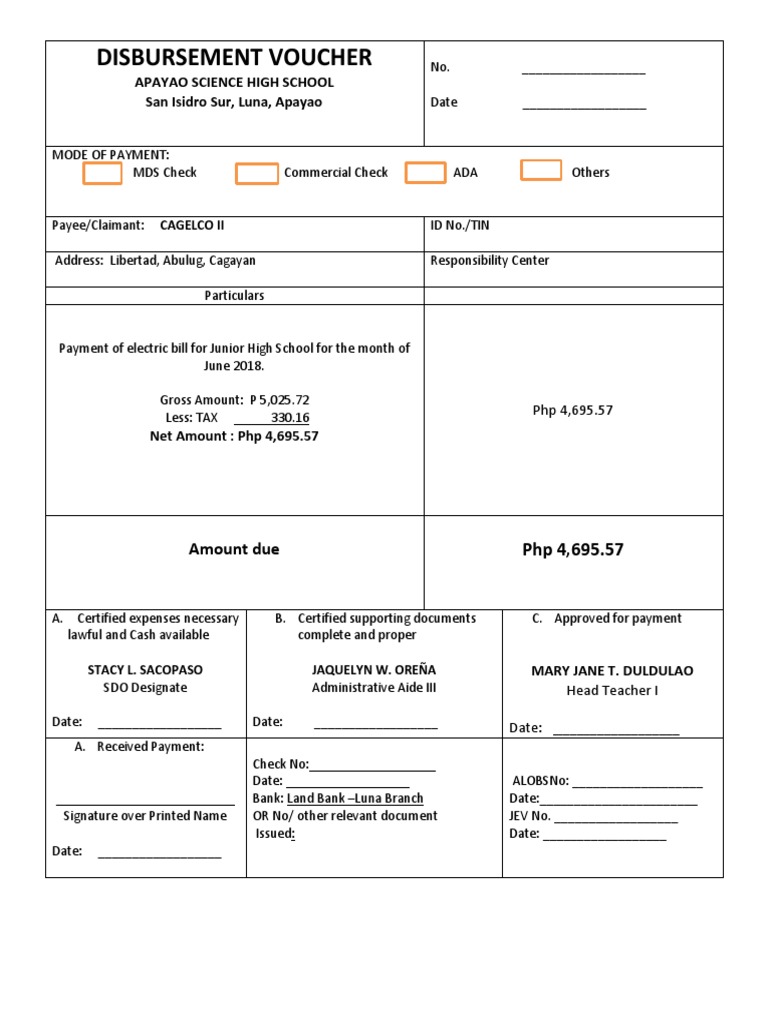 Disbursement Voucher | PDF | Cheque | Payments