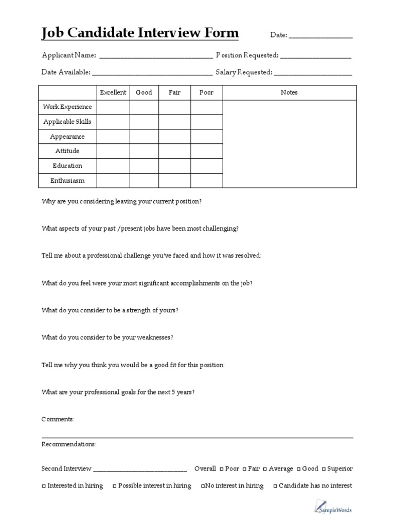 Job Candidate Interview Form | PDF