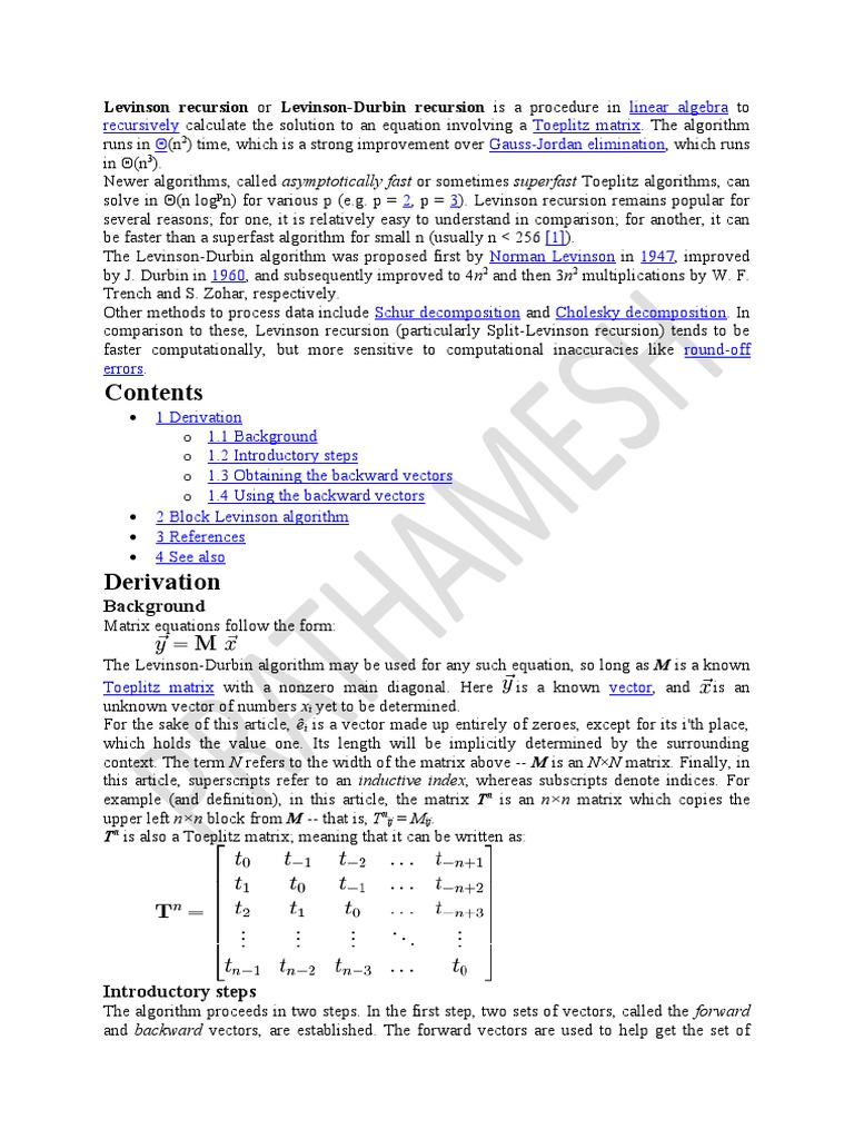 Levinson And Durbin Algorithm Pdf Numerical Analysis Theoretical Physics 