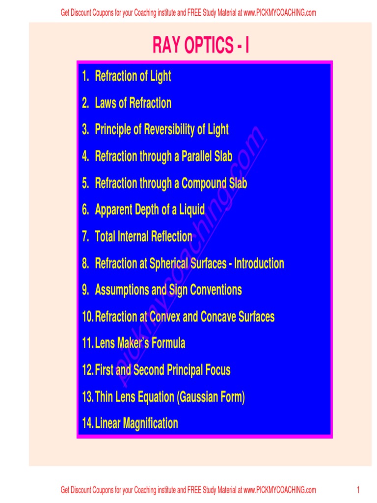 Ray Optics - I | PDF | Refraction | Dispersion (Optics)
