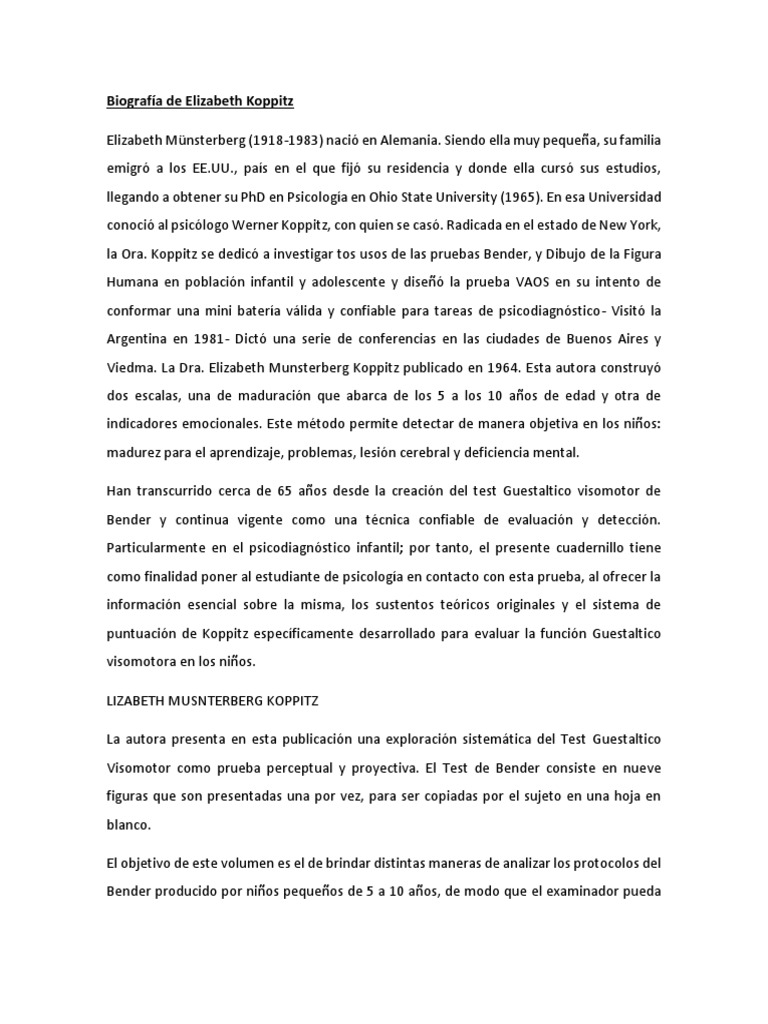 Biografía de Elizabeth Koppitz | PDF | Sicología | Ciencias del ...