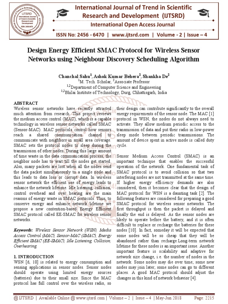 Design Energy Efficient SMAC Protocol For Wireless Sensor Networks Using Neighbour Discovery ...