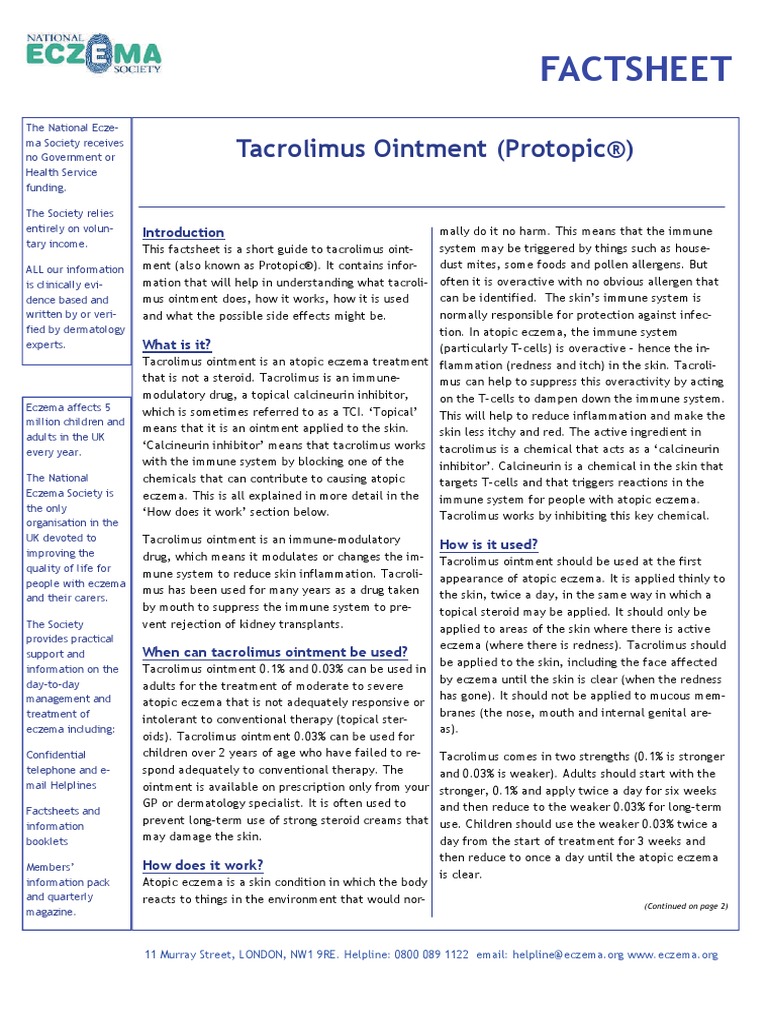 Factsheet: Tacrolimus Ointment (Protopic®) | PDF | Topical Medication ...